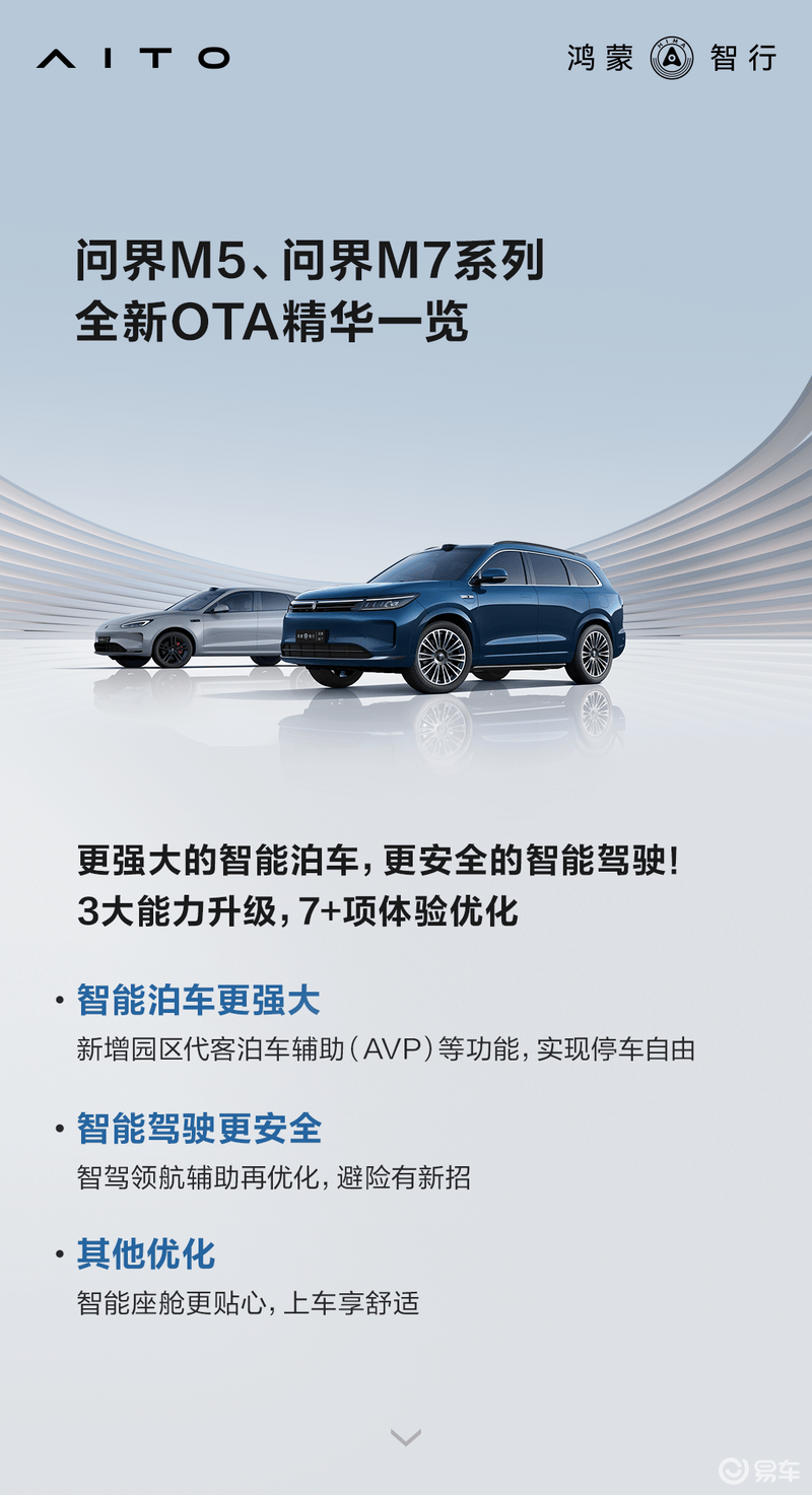 问界M5/问界M7系列开启全新OTA升级 新增园区代客泊车辅助_易车