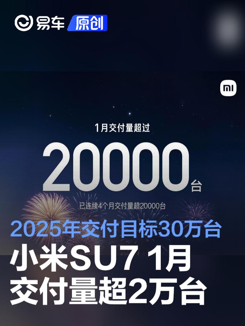 小米SU7 1月交付量超2万台 2025年全年交付目标30万台_易车
